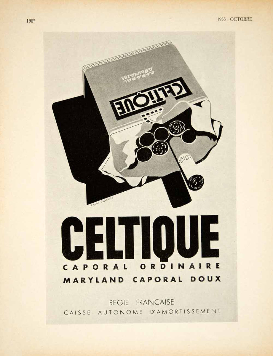 1935 Ad Vintage French Celtique Cigarettes Art Deco Box Smoking Tobacc ...