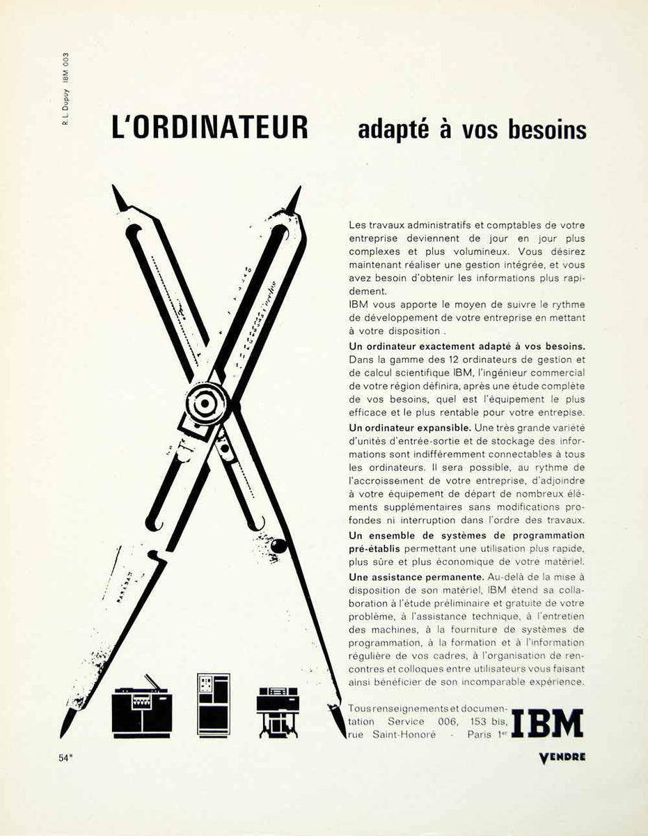 1963 Ad French IBM Computer Ordinateur International Business Machines ...