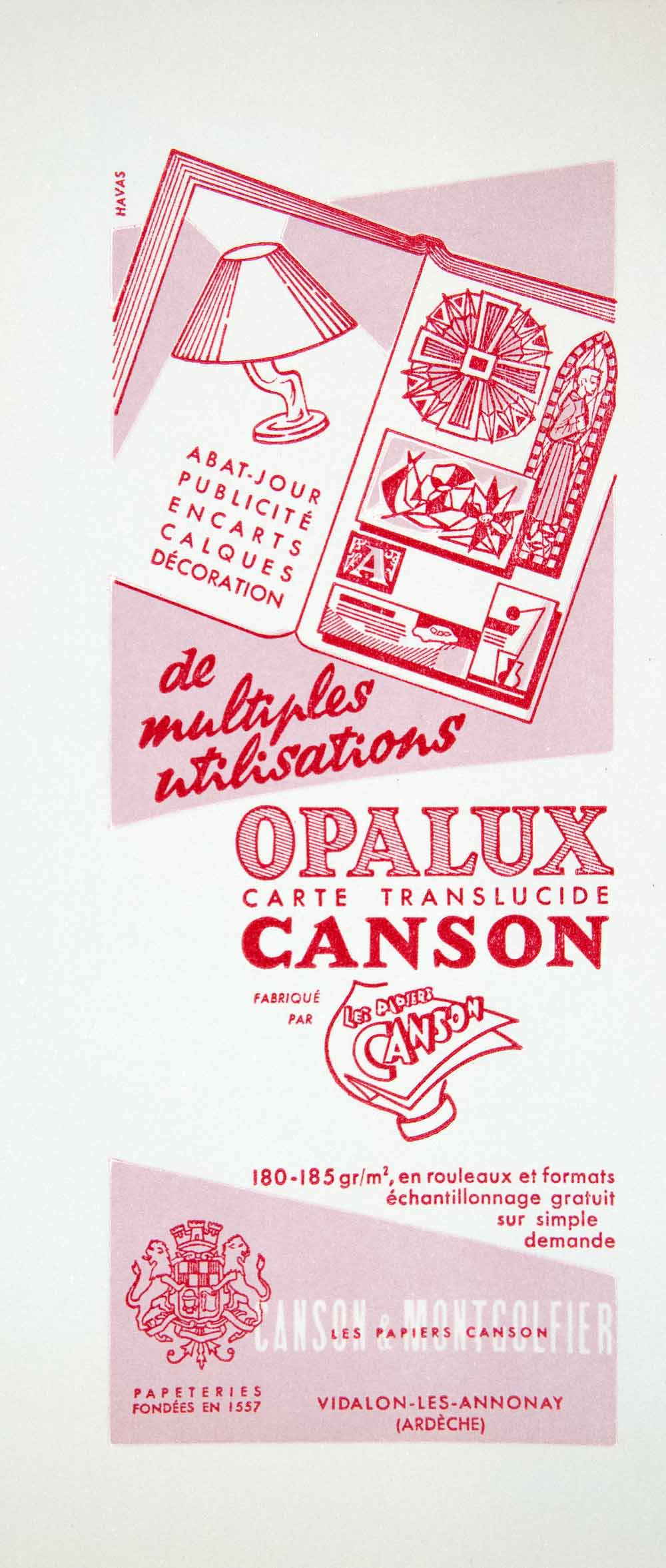 1959 Lithograph Ad Translucent Opalux Canson Montgolfier Paper Acetate ...