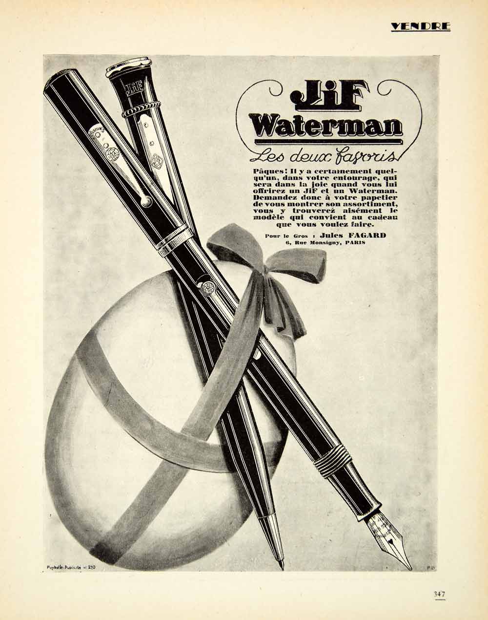 1927 Advert JiF Mechanical Pencil Waterman Fountain Pen Jules Fagard V ...