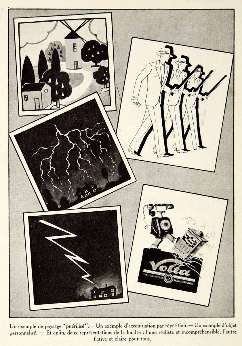 1927 Print Design Lightning Landscape Figure Personification French Ma ...