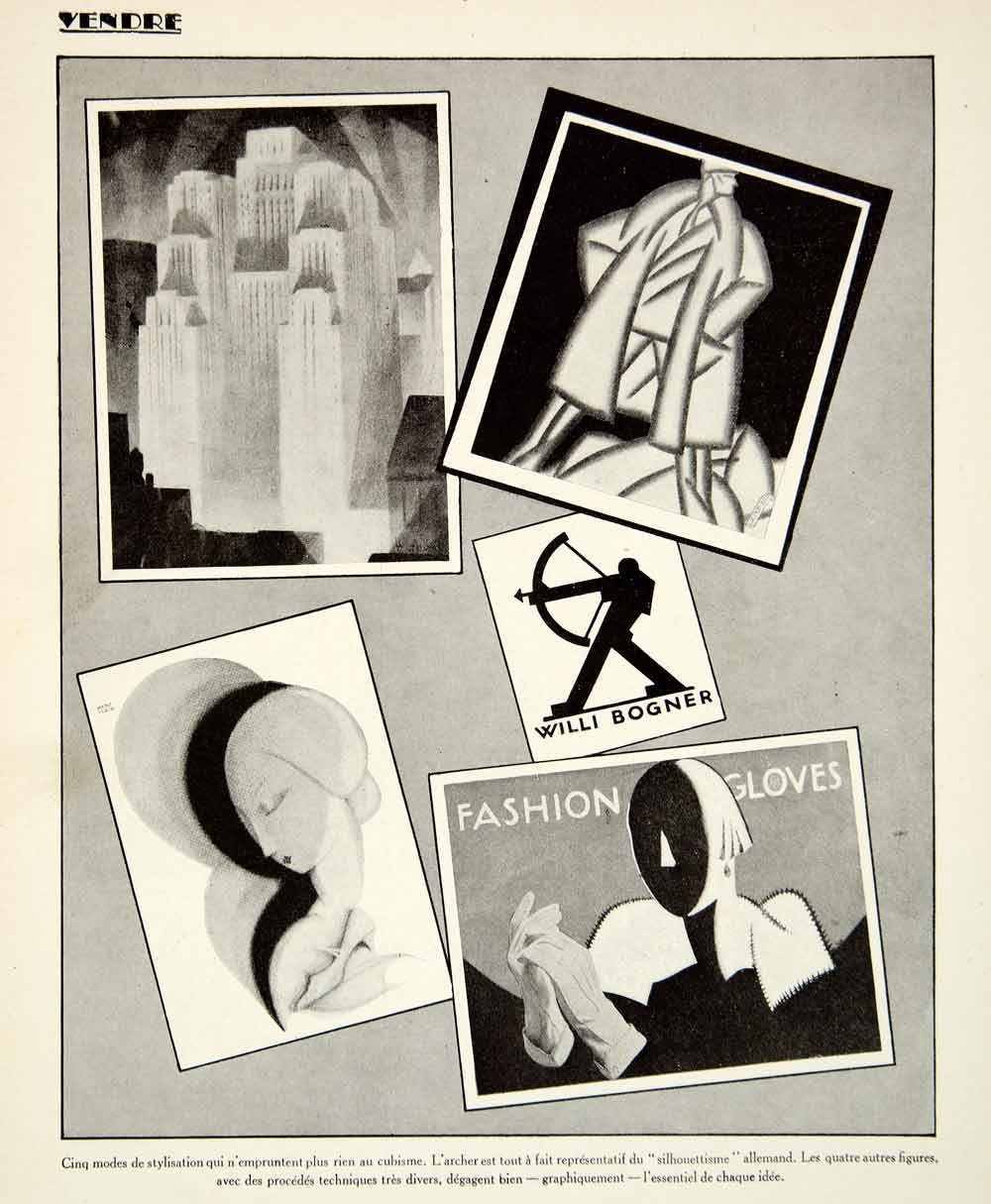 1927 Print Willi Bogner Art Deco Silhouette Archer Woman Figure French ...