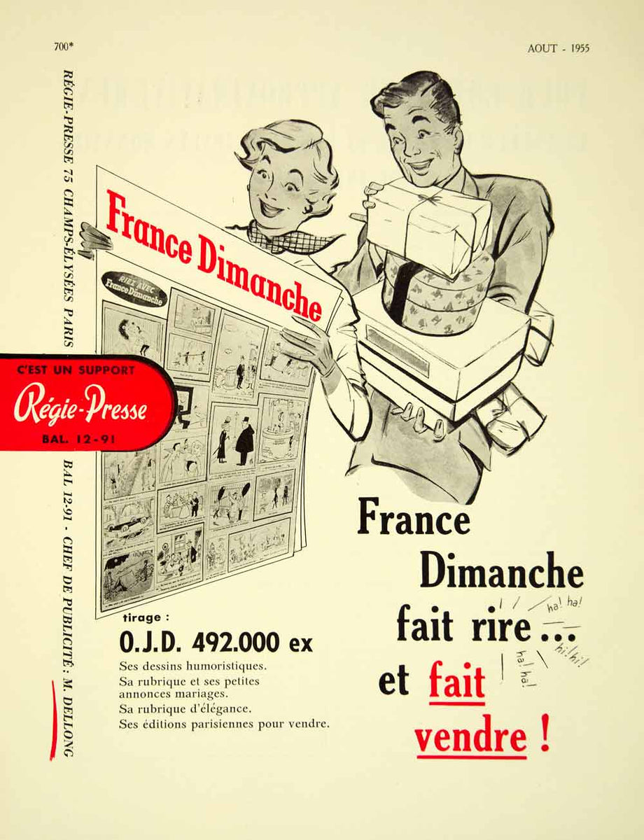 1955 Vintage French Advertising France Dimanche Celebrity News Magazin ...