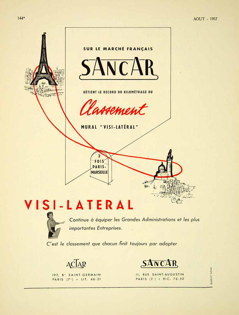 1957 Ad Sancar Visi-Lateral Eiffel Tower French Advertisement Actar Pa ...