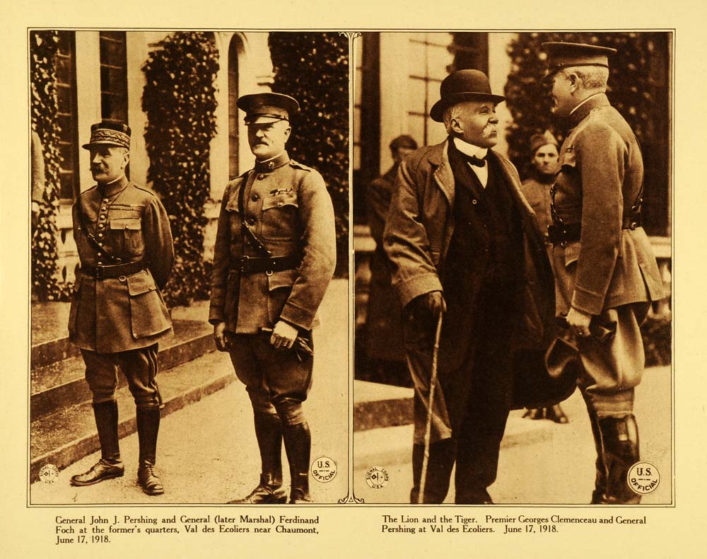 1920 Rotogravure WWI Military Pershing Fock Clemenceau Val des Ecolier ...