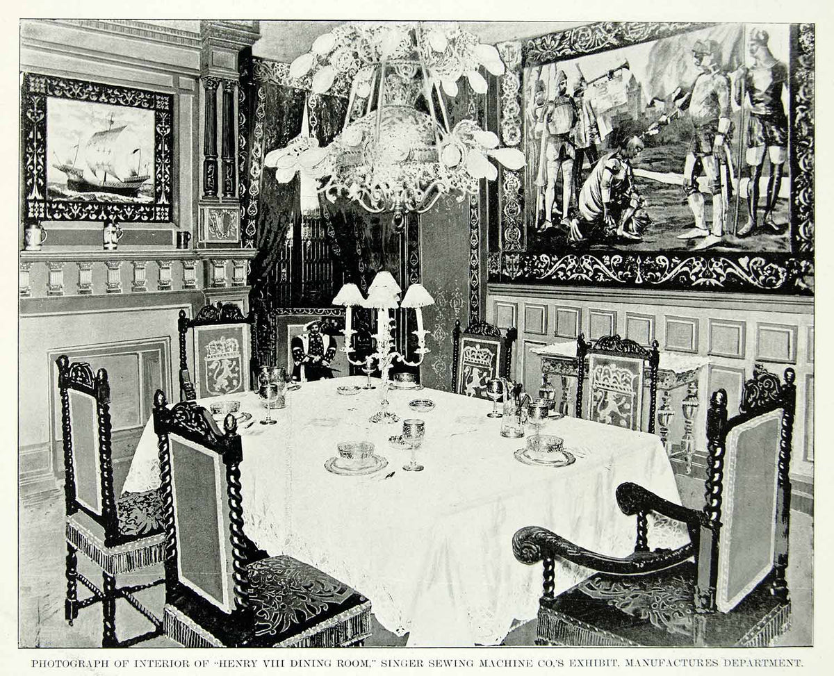 1893 Print Dining Room Singer Sewing Machine Exhibit Worlds Columbian ...