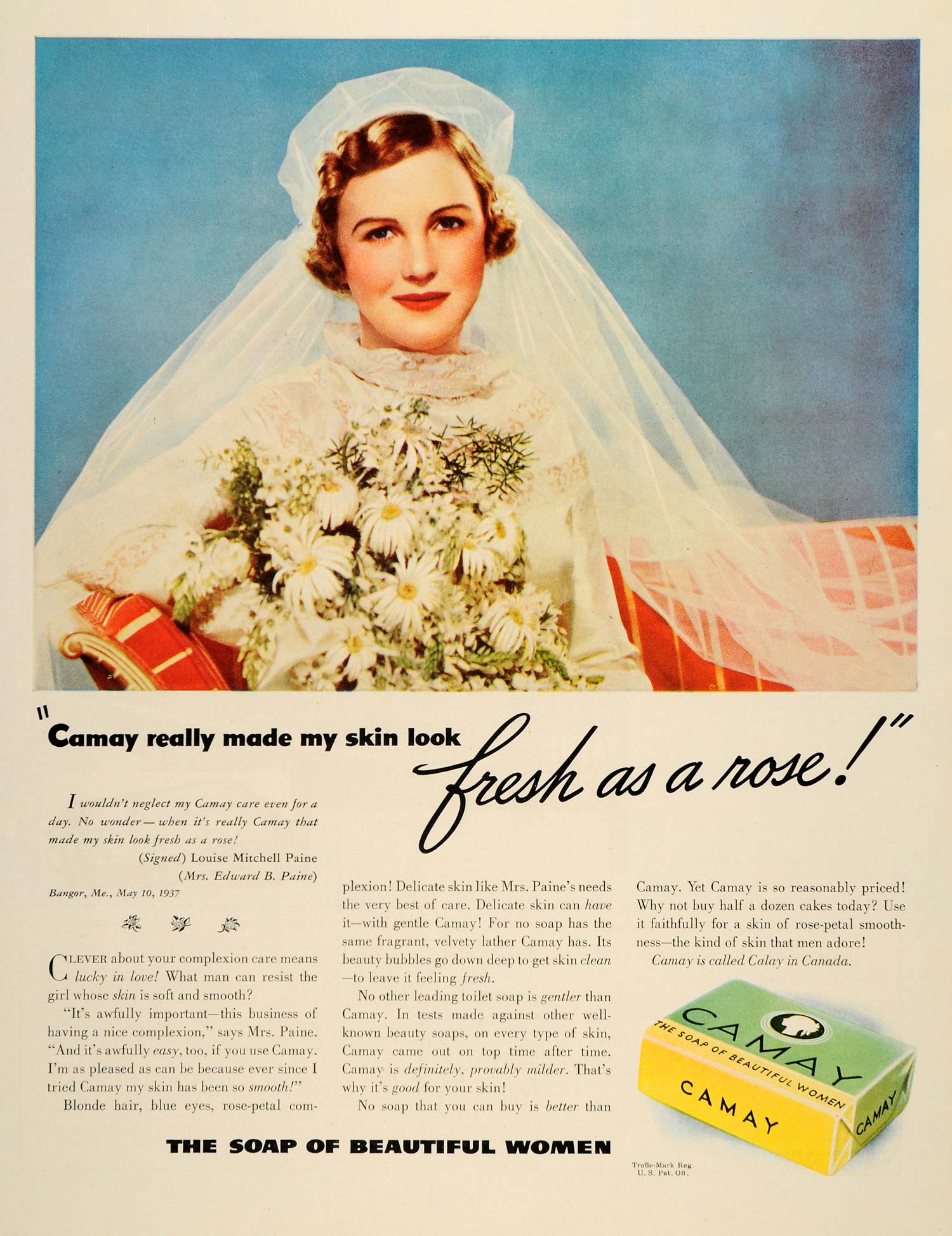 1937 Ad Camay Soap Bride Skin Cleanser Dress L Paine - ORIGINAL ADVERT ...