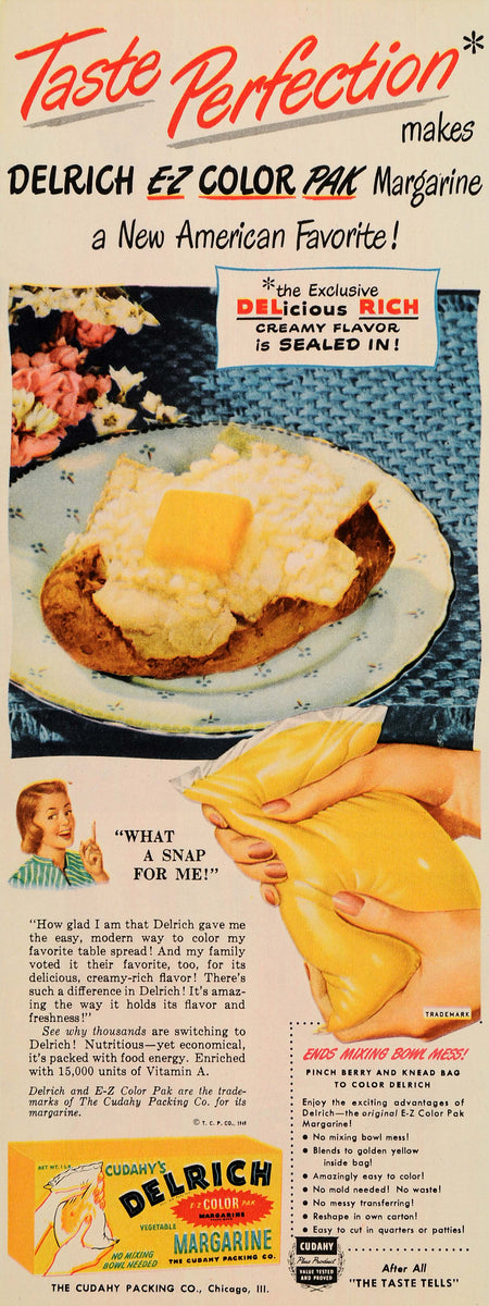 1949 Ad Cudahy Packing Delrich E-Z Color Pak Margarine - ORIGINAL WH1 ...