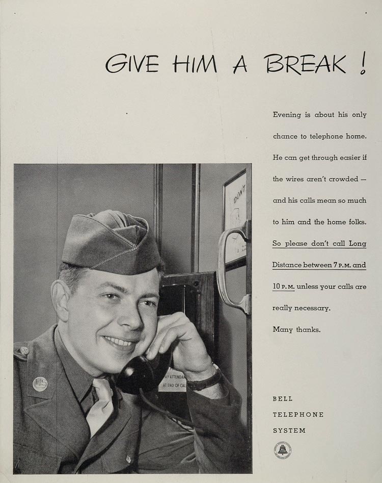 1943 Ad WWII Bell Telephone System Soldier Home Front Wartime WW2-1 ...