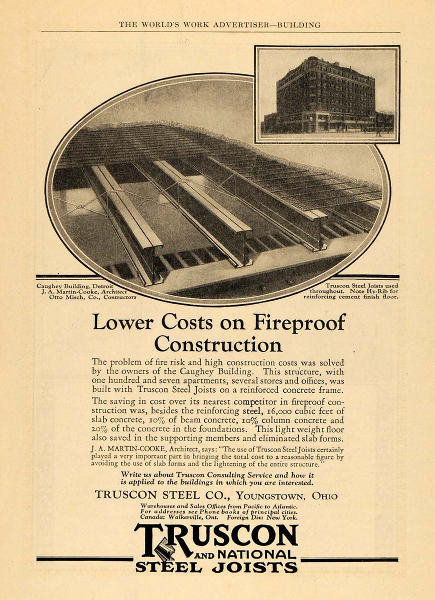 1924 Ad Fireproof Truscon Steel Joists Hy-Rib Caughey - ORIGINAL ADVER ...