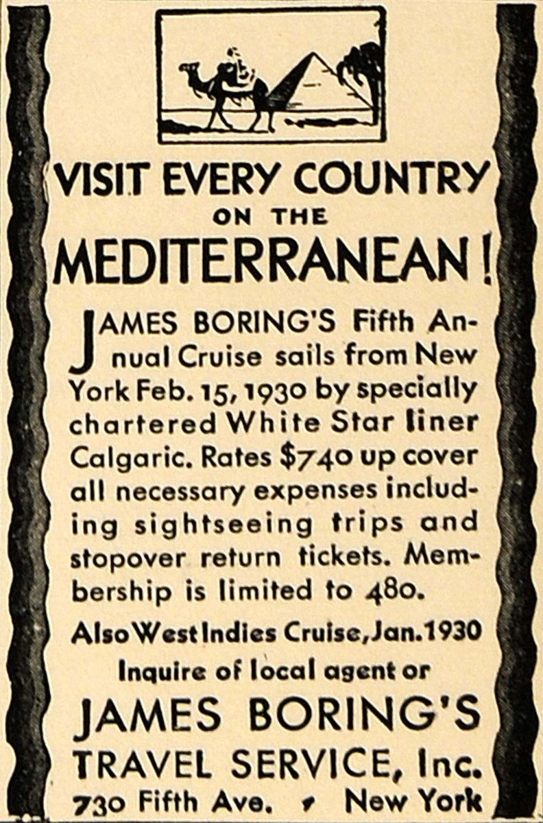 1929 Ad Mediterranean James Boring Travel White Star - ORIGINAL ADVERT ...