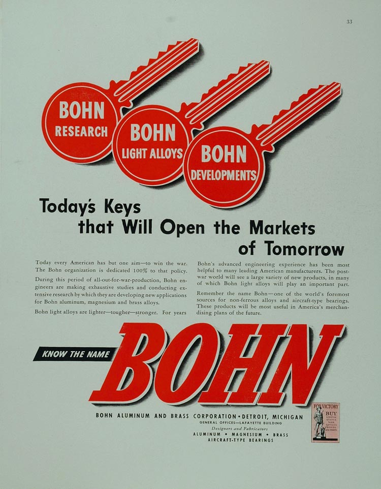 1943 Ad WWII Bohn Aluminum Brass Alloys Detroit WW2 - ORIGINAL ADVERTI ...
