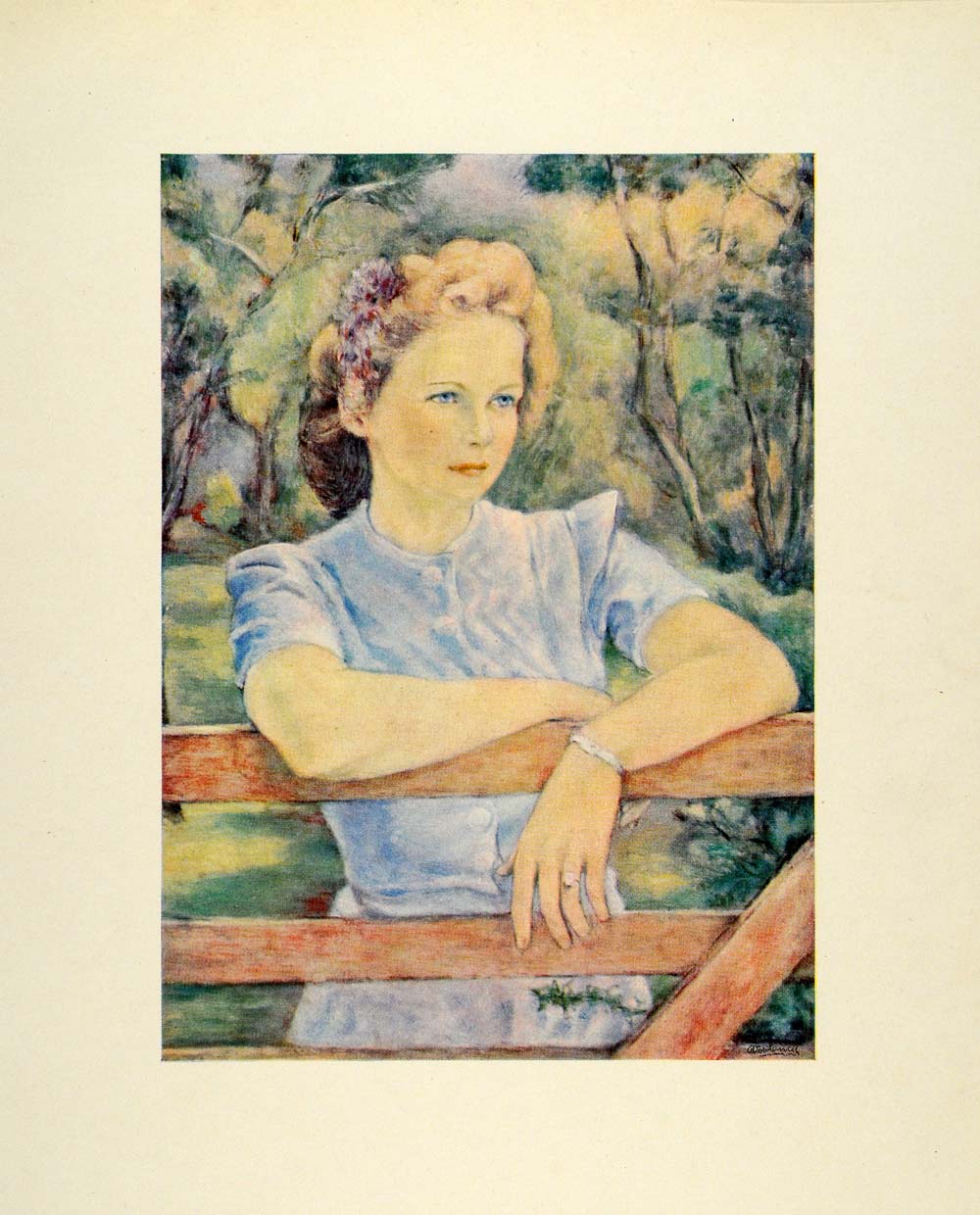 1945 Print Portrait Woman Sidney Connecticut Wooden Fence Peter Lauck ...