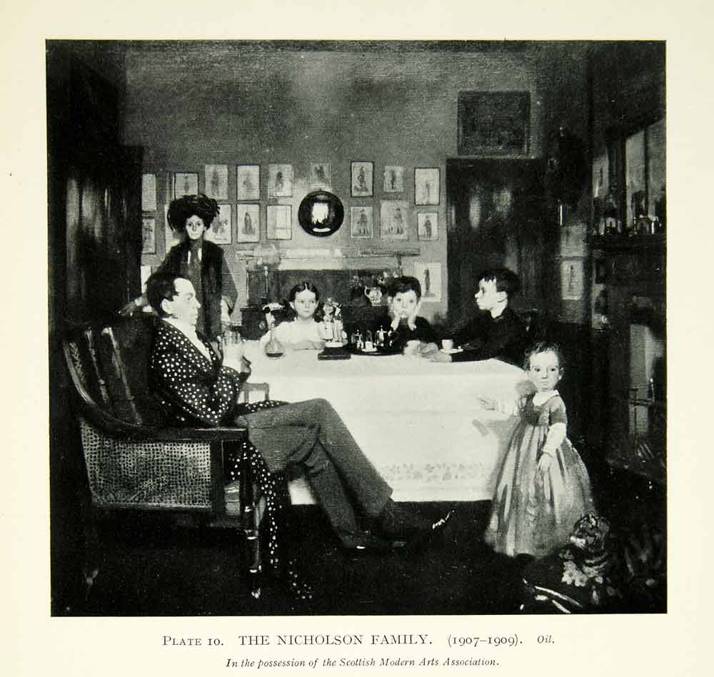 1923 Print Sir William Orpen Realism Art Portrait Nicholson Family Wif ...
