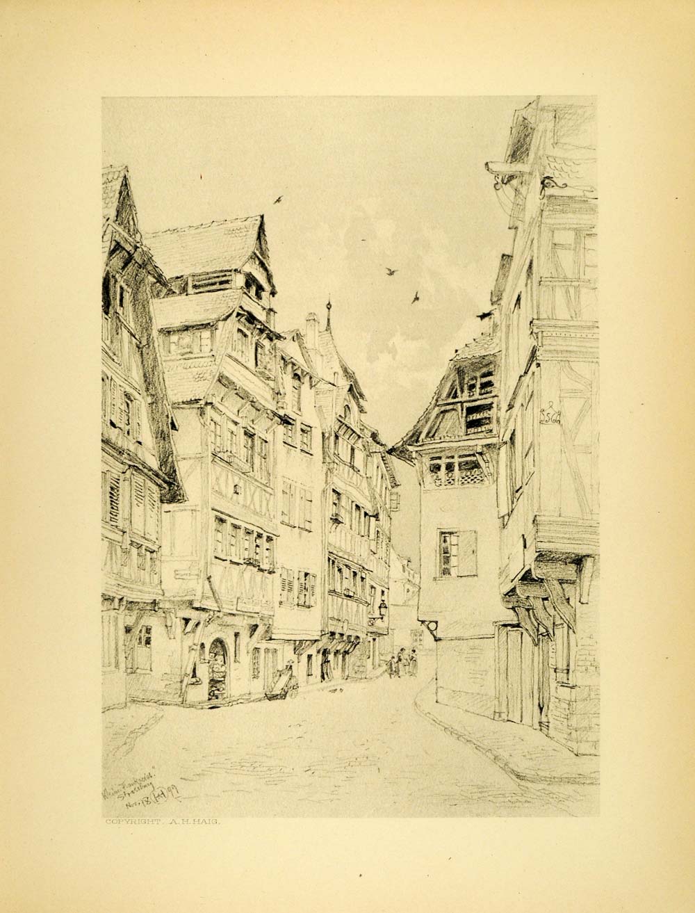 1905 Print Kleiner Frankreich Strassburg France City Street View XAB2 ...