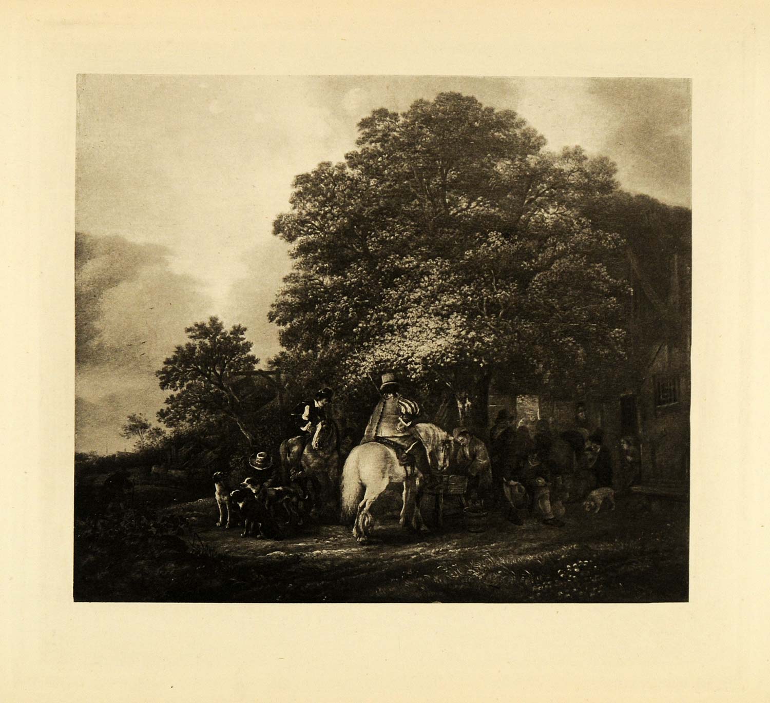 1908 Photogravure Isaac Ostade The Halt Artwork Country Inn Horses Dog ...