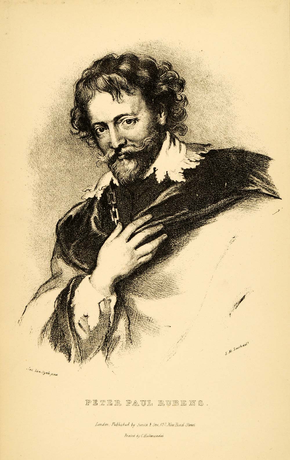 1908 Lithograph Self Portrait Peter Paul Rubens Flemish Baroque Painte ...