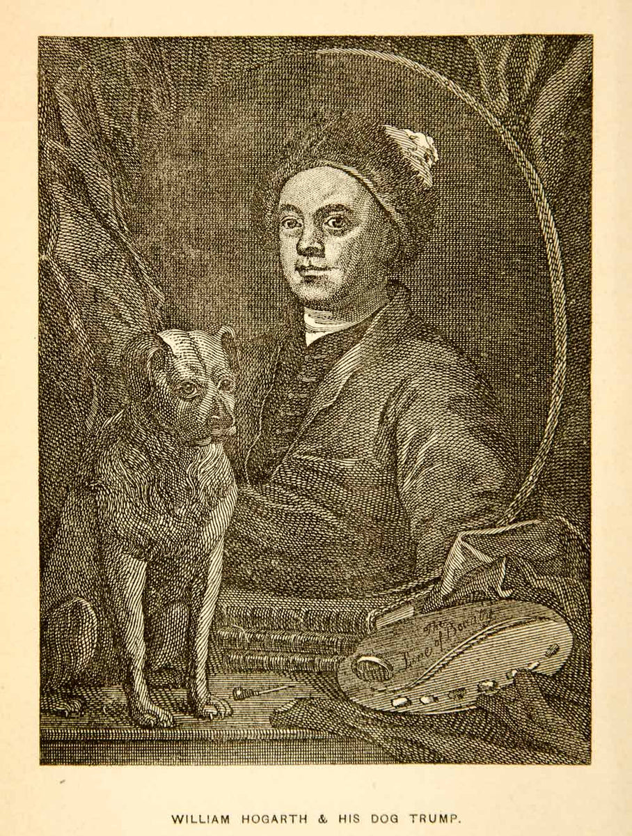 1883 Photolithograph William Hogarth Art Painter Pug Portrait Dog Trum ...