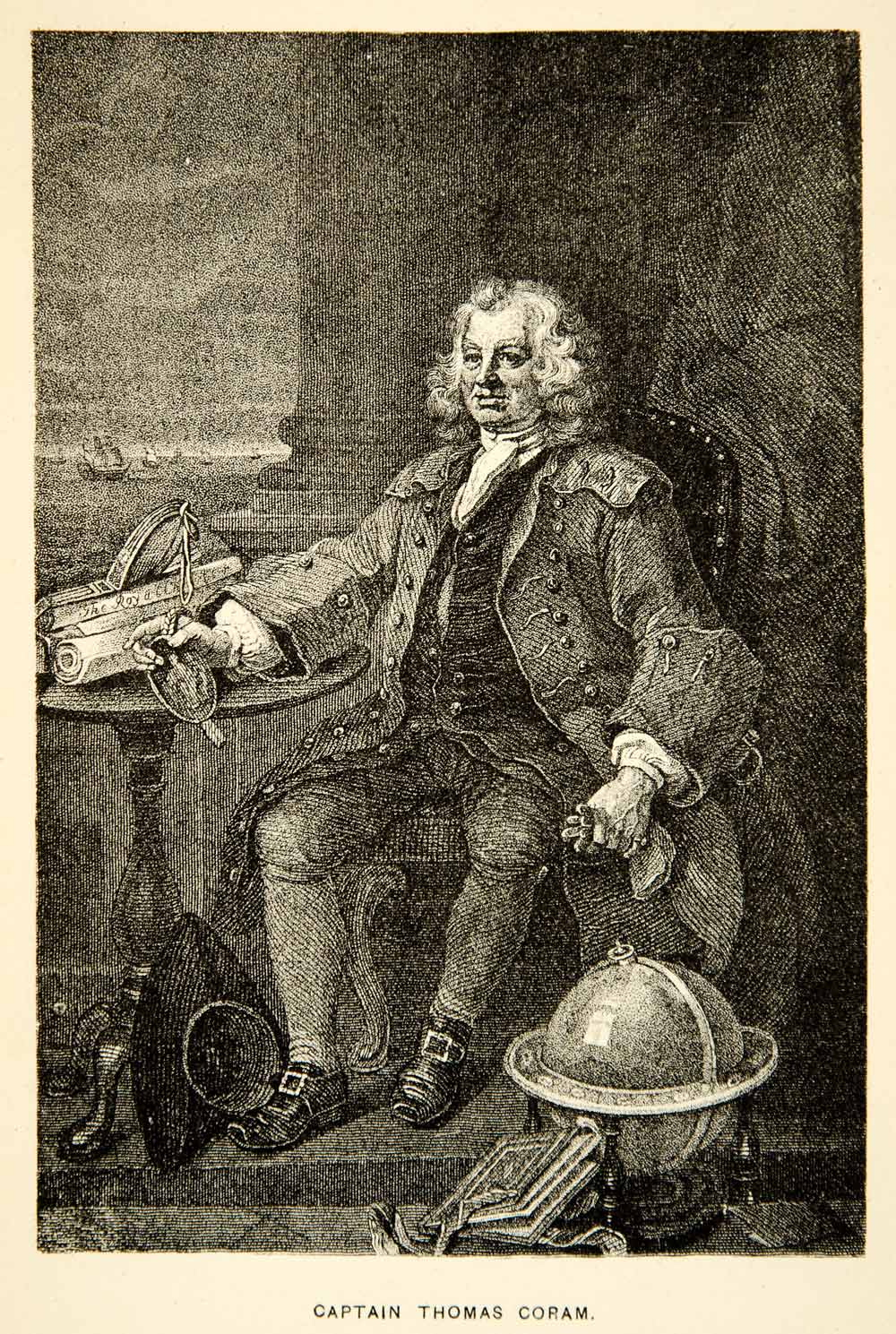 1883 Photolithograph William Hogarth Art Sea Captain Thomas Coram Port ...