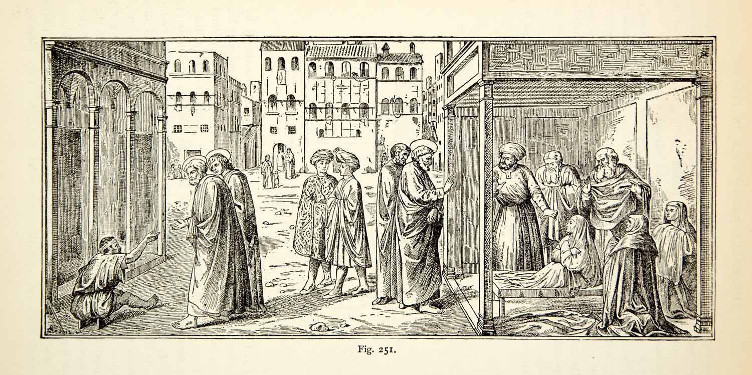 1888 Print Peter Healing Lame Resurrection Tabitha Religious Masolino ...