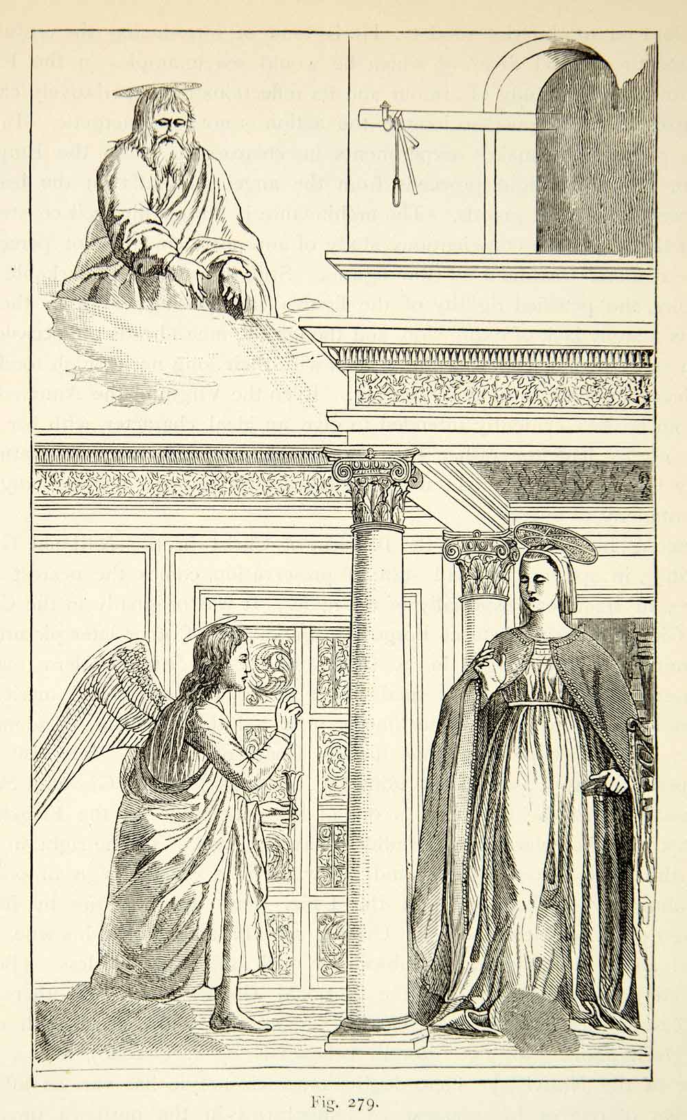 1888 Wood Engraving Annunciation Mary Piero Degli Franceschi Religious ...