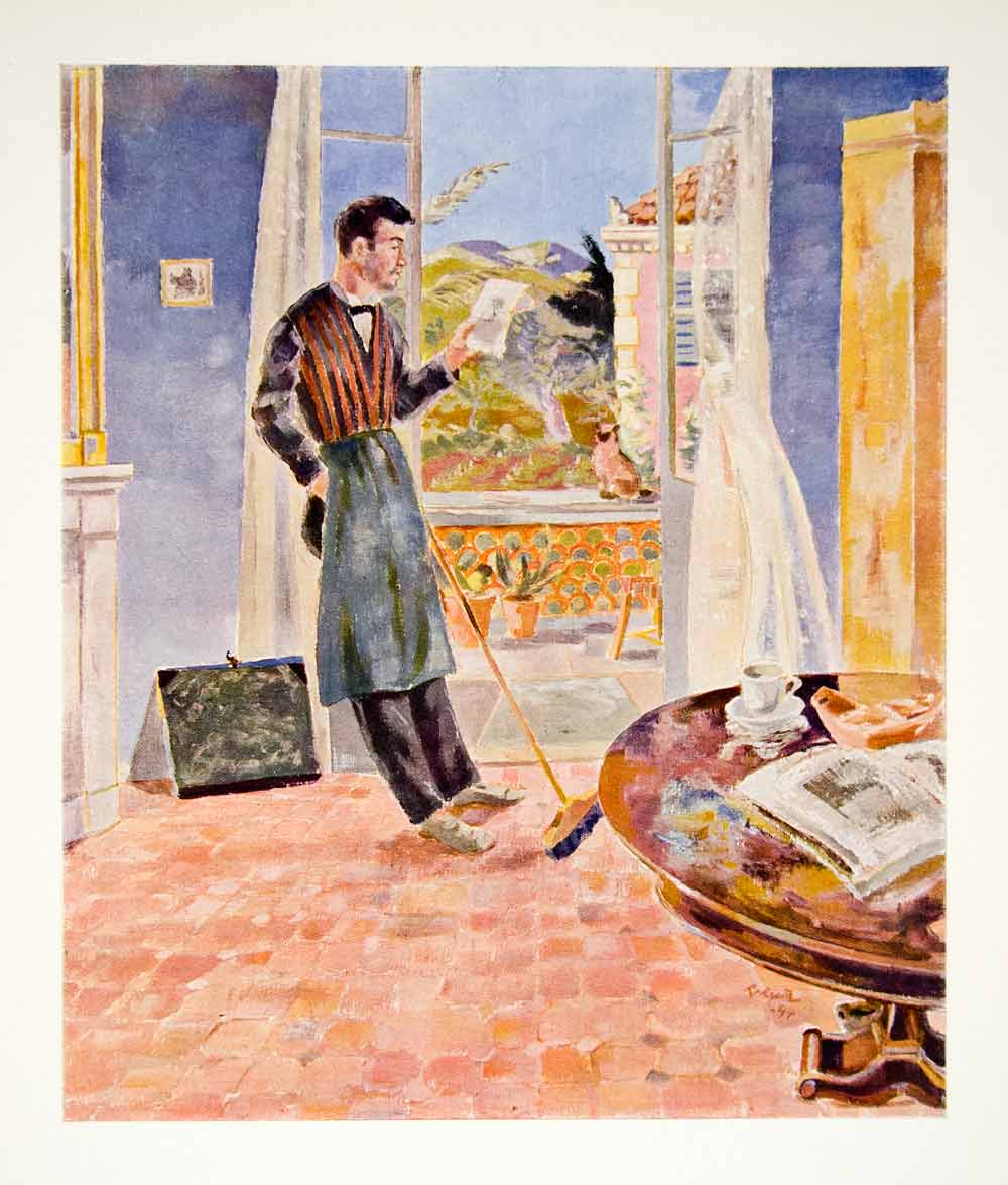 1949 Print Rolf Rude Hotel Porter Sweeping Broom Norwegian Art Apron X – Period Paper Historic ...