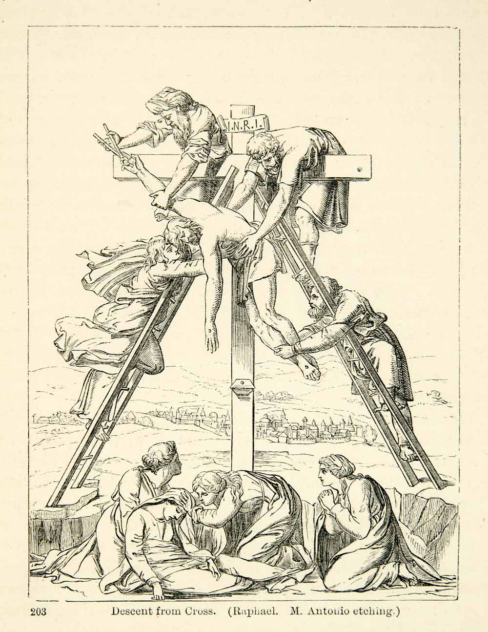 1872 Print Jesus Christ Cross Descent Crucifixion Raphael Renaissance ...