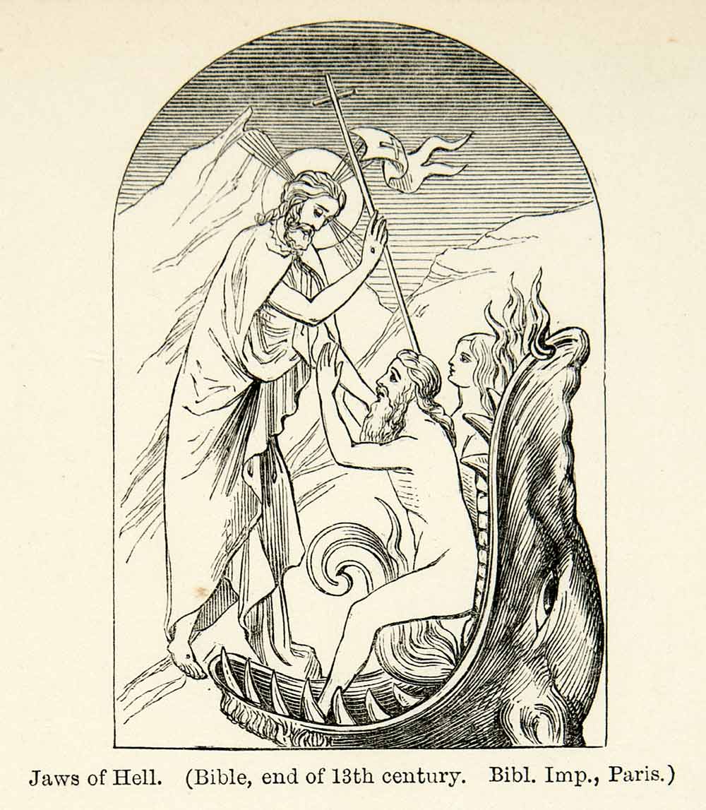 1872 Print Jaws Hell Jesus Christ Satan Devil Medieval Bible 13th Cent ...
