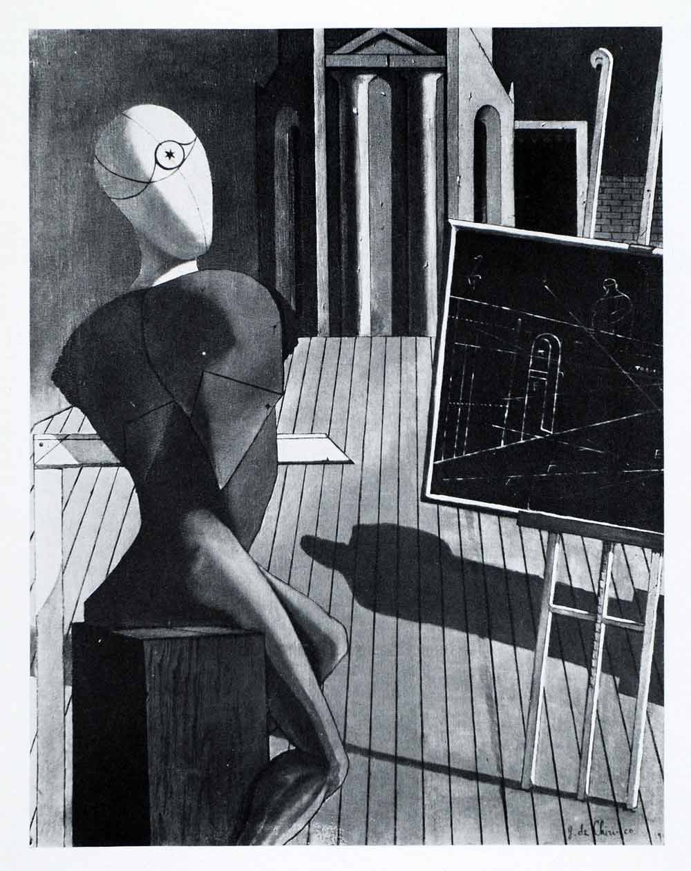 1941 Print Seer Figure Chalkboard Column Surrealism Giorgio de Chirico ...