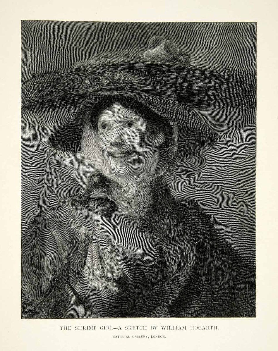 1902 Wood Engraving William Hogarth Art Shrimp Girl Portrait Fishmonge ...