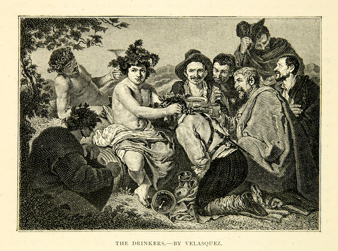 1877 Wood Engraving Drinkers Diego Velasquez Baroque Art Party Men XAG ...