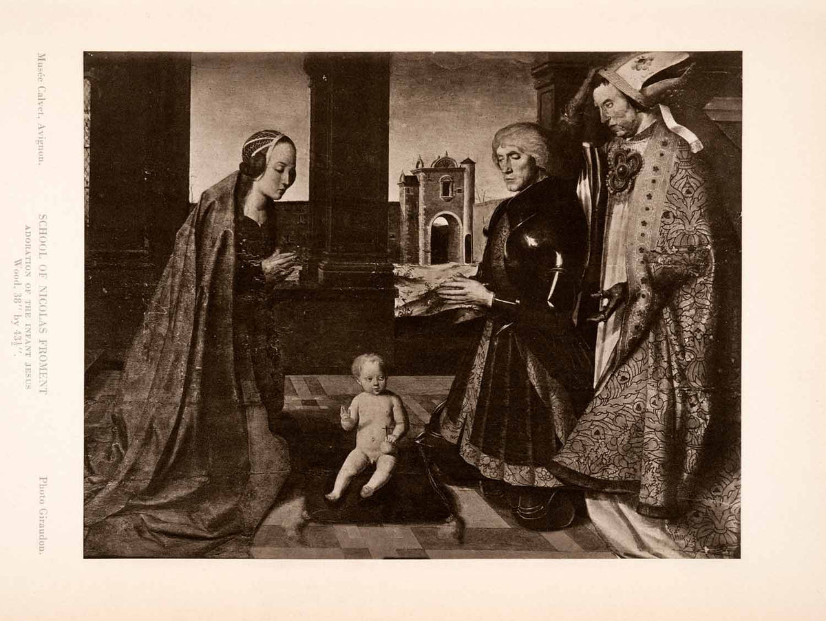 1939 Photogravure Nicholas Froment Adoration Christ Baby Jesus Virgin ...