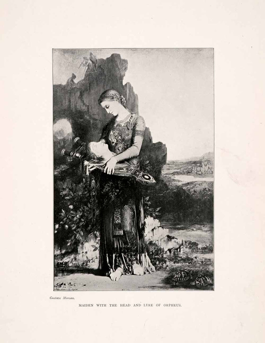 1903 Print Woman Portrait Orpheus Lyre Head Landscape Maiden Mythology ...