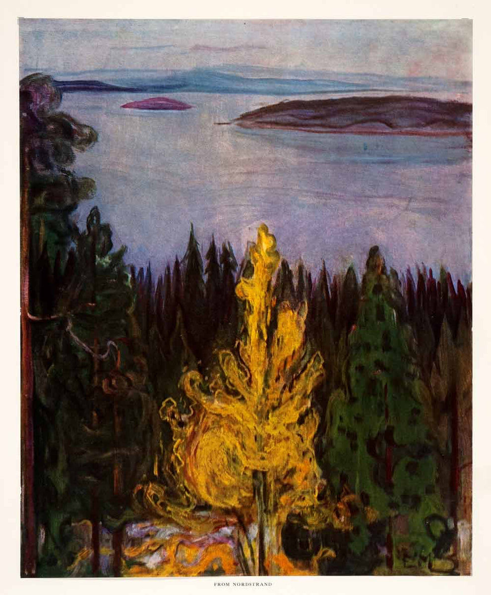 1958 Tipped-In Print Edvard Munch From Nordstrand Landscape Water Fore ...