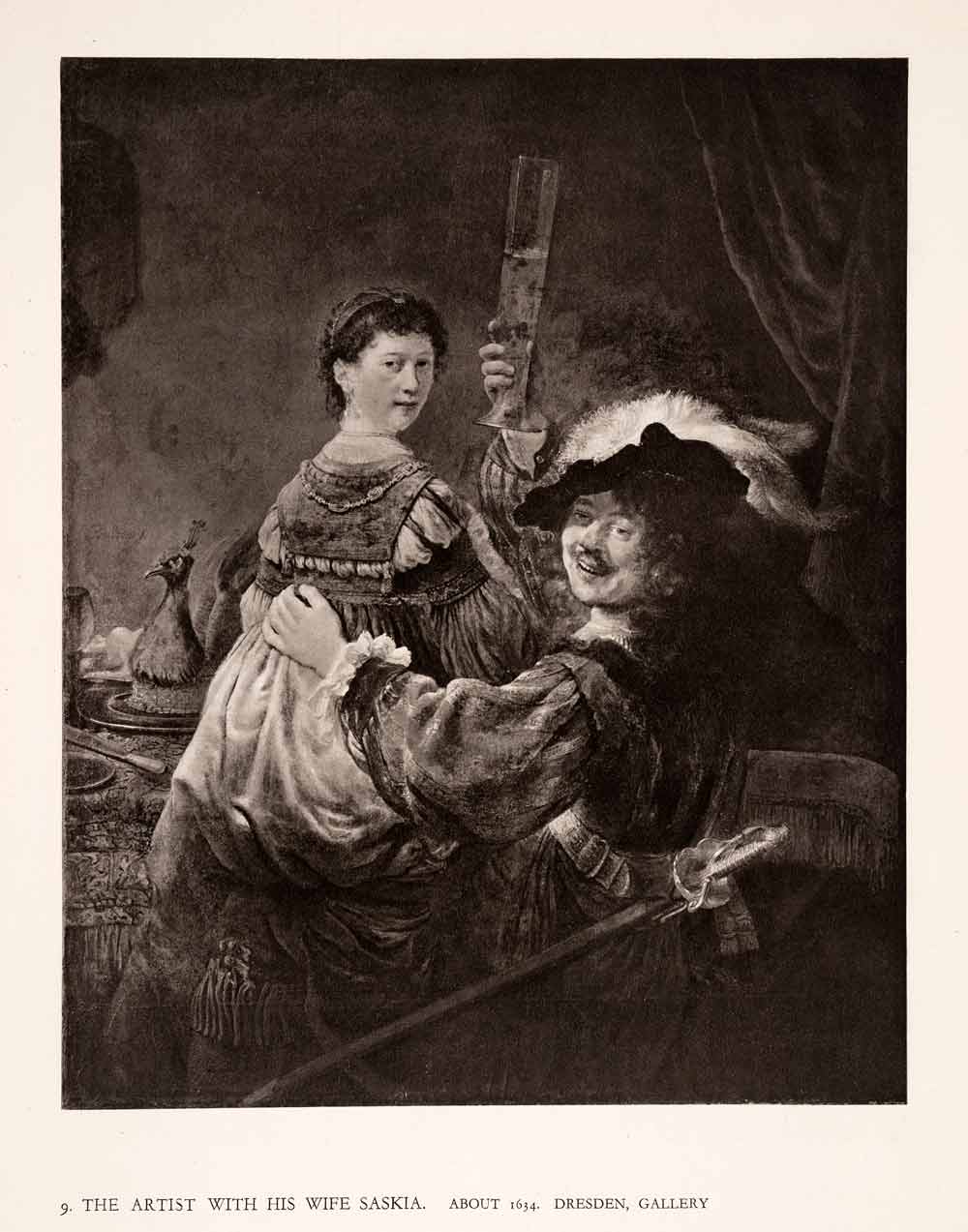 1942 Photogravure Rembrandt Artist Wife Saskia Cheers Drinking Sword W ...