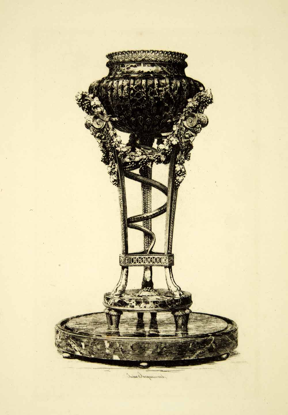 1894 Heliogravure Jules Jacquemart Engraver Trepied Cisele Objet d'art ...