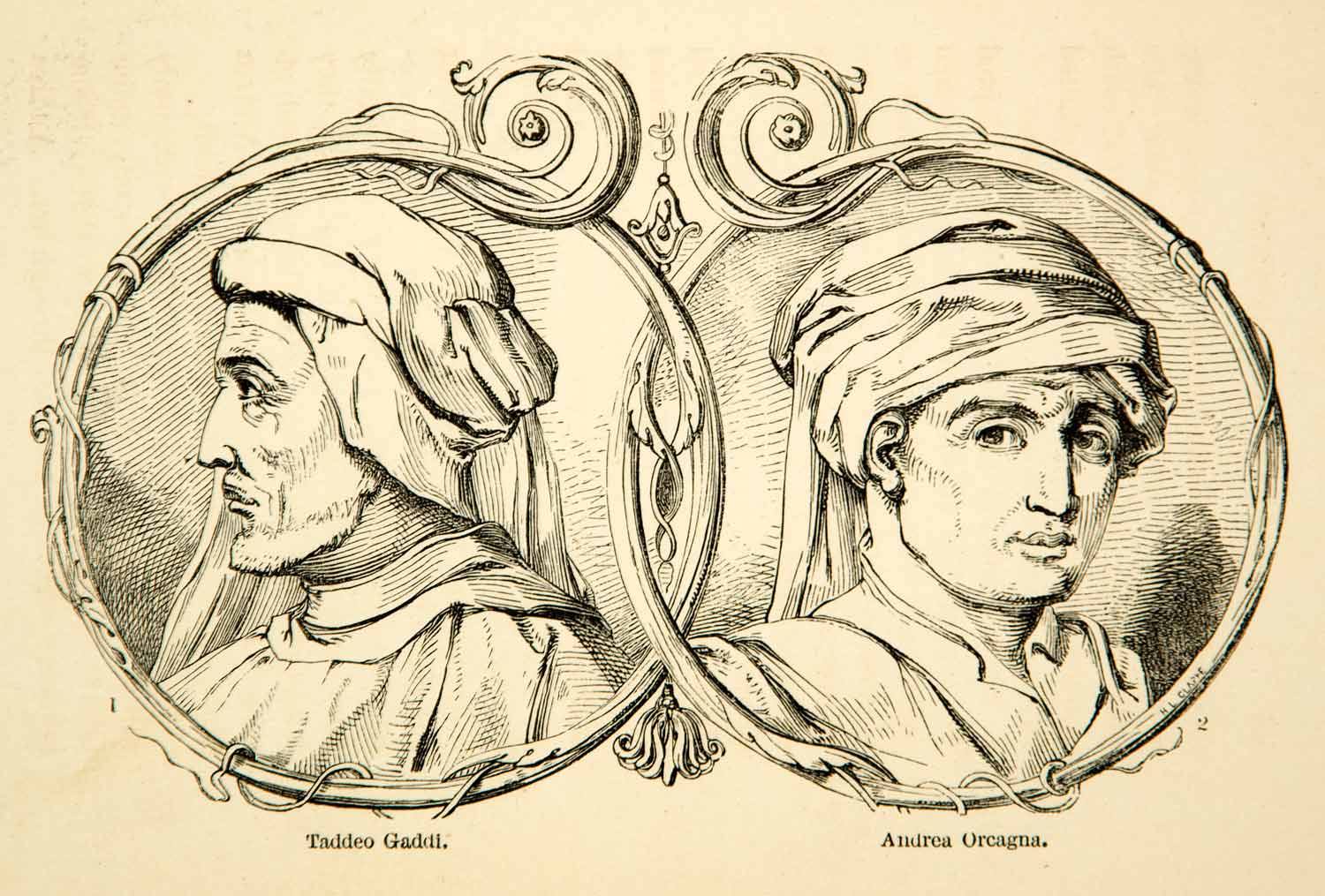 1858 Print Taddeo Gaddi Andrea Orcagna Portrait Italian Renaissance XA ...