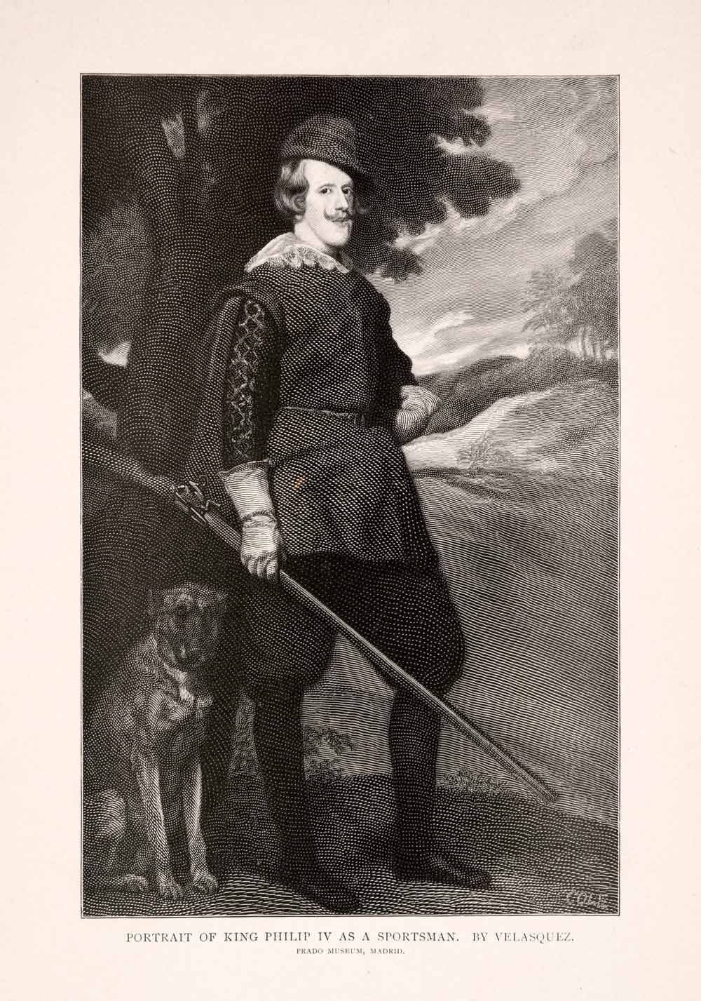 1907 Wood Engraving (Photoxylograph) Velasquez Cole Portrait King Phil ...