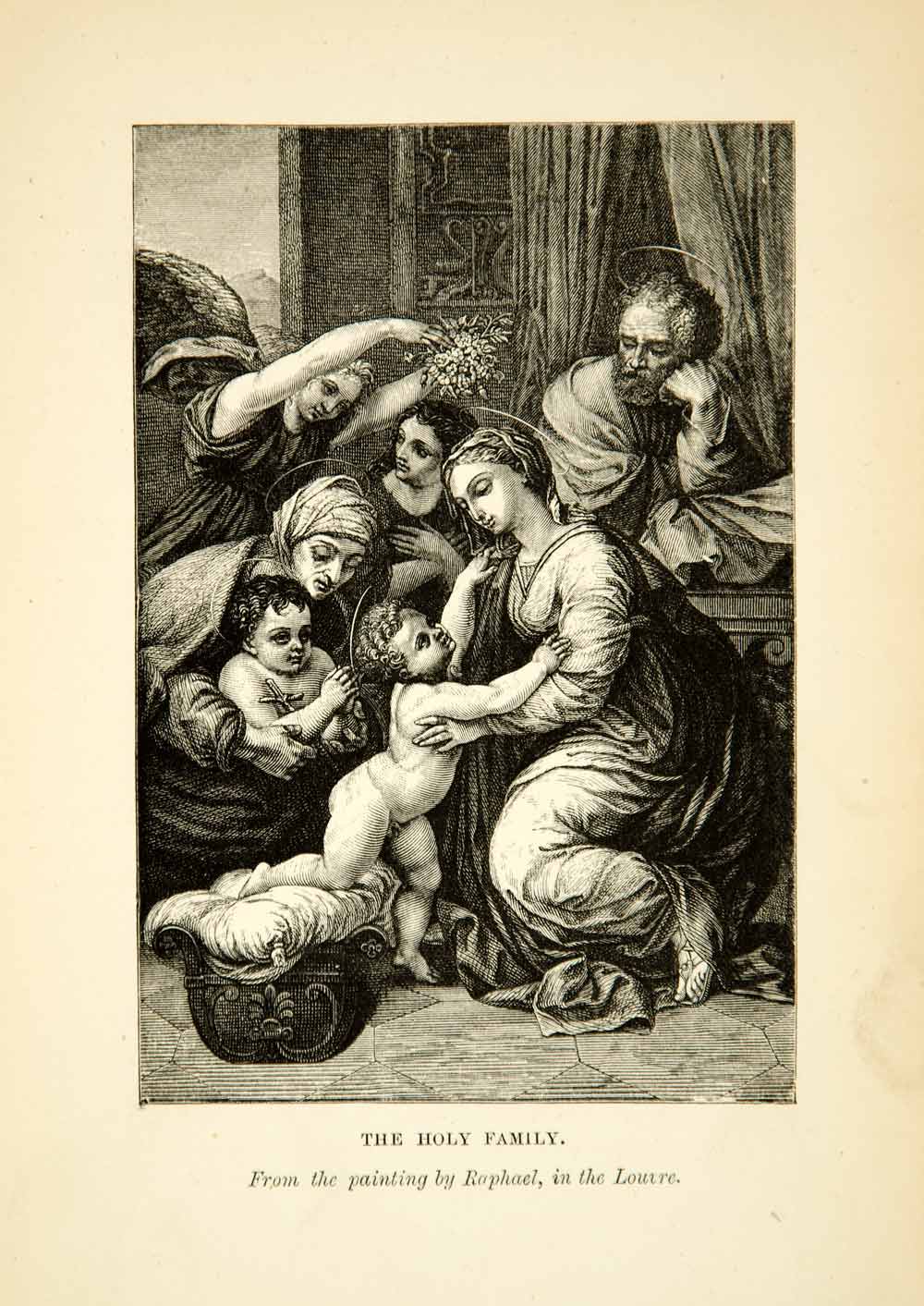 1880 Wood Engraving Raphael Holy Family Francis I Renaissance Art Ange ...