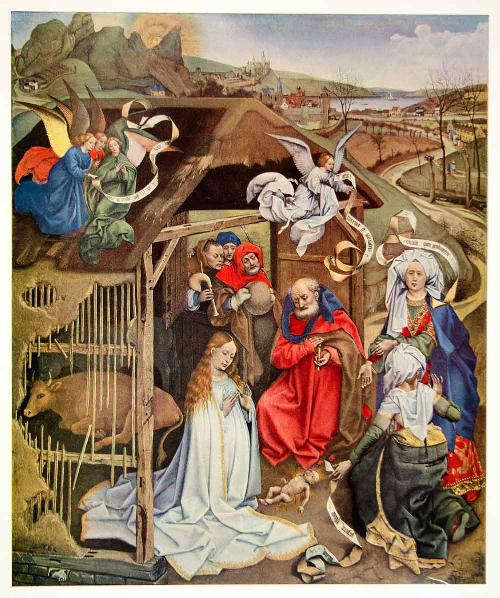 1950 Photolithograph Master Flemalle Nativity Flemish Renaissance Art ...