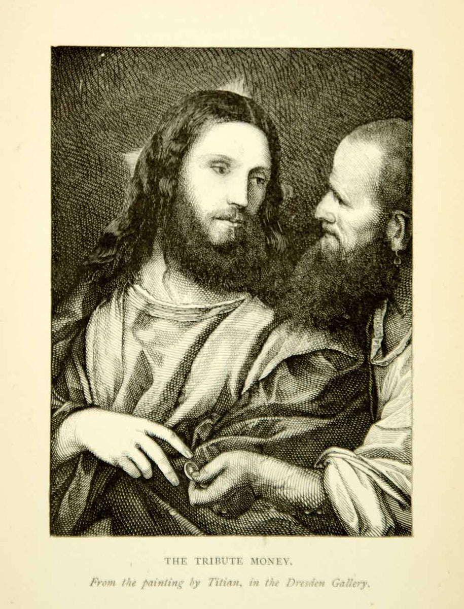 1890 Wood Engraving Titian Art Italian Renaissance Tribute Money Portr ...