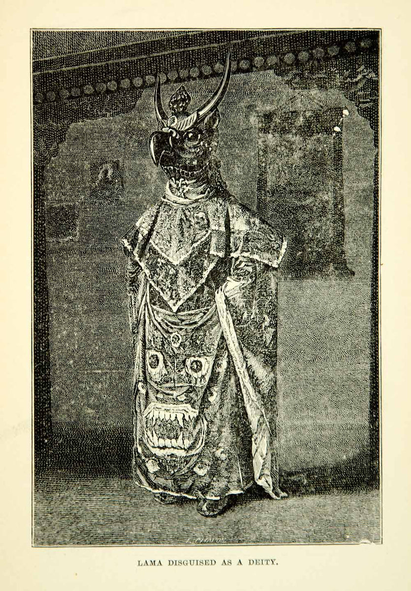 1887 Wood Engraving Vasily Vereshchagin Art Lama Deity Costume Buddhis ...