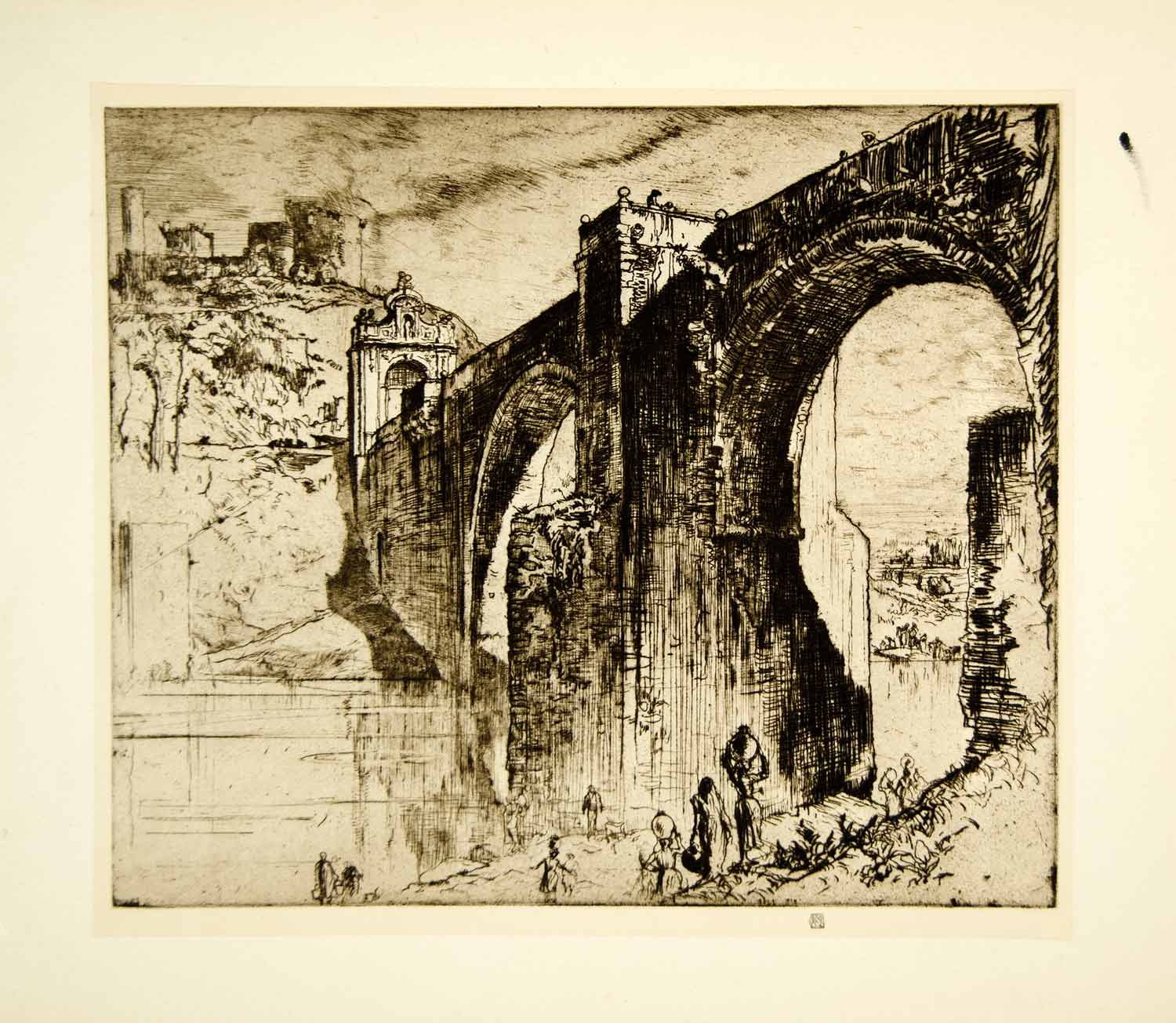 1924 Photogravure Frank Brangwyn Puente de Alcantara Bridge Toledo Spa ...