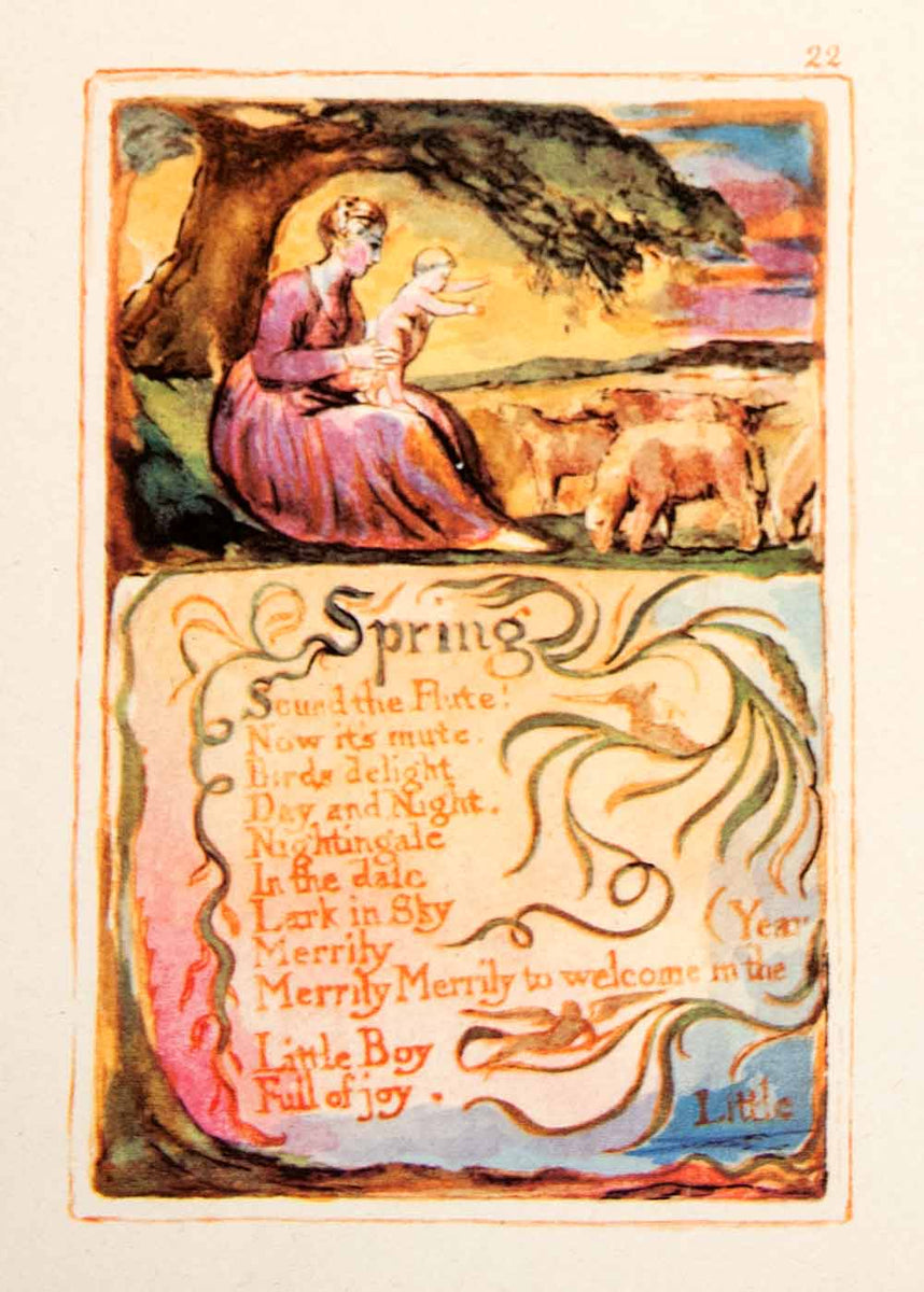 1964 Offset Lithograph William Blake Spring Poetry Design Mother Child ...