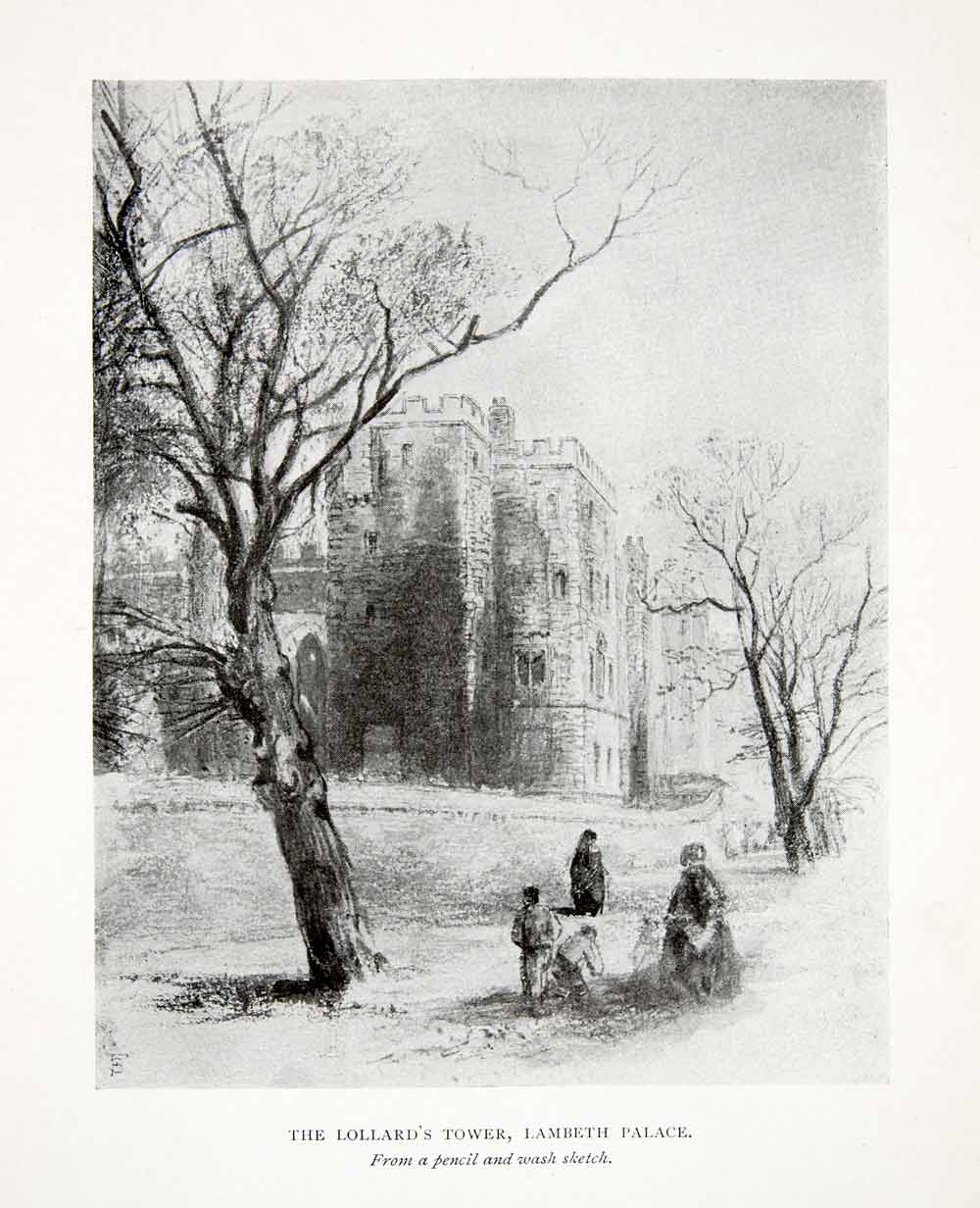 1906 Print Myles Birket Foster Lambeth Palace Lollards Tower Castle En ...
