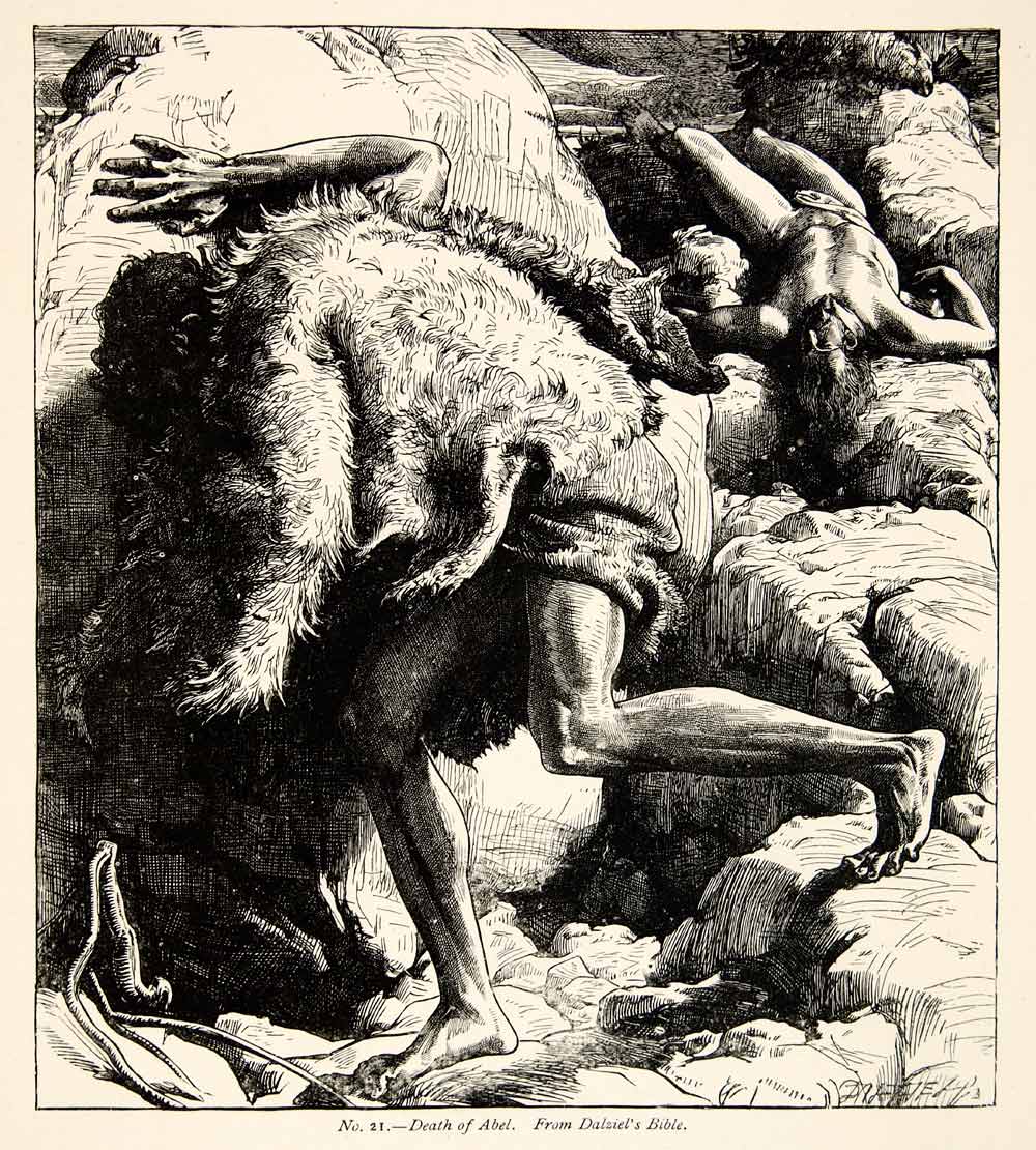 1884 Wood Engraving Death Abel Biblical Religion Landscape Frederick X ...