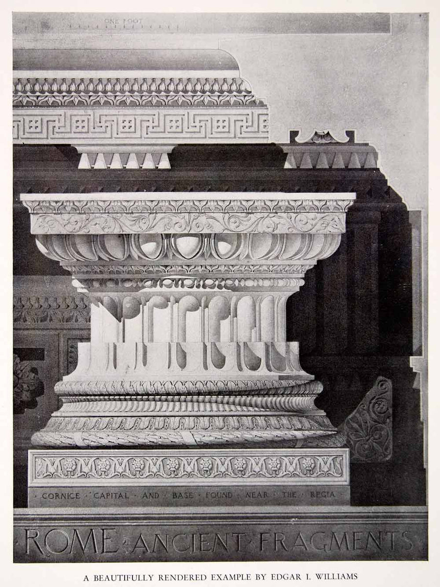 1943 Print Ancient Roman Capital Cornice Base Column Architecture Edga ...