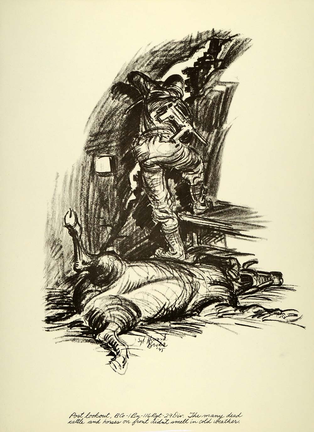 1963 Print Howard Brodie Art World War II Post Lookout U. S. Soldier D ...