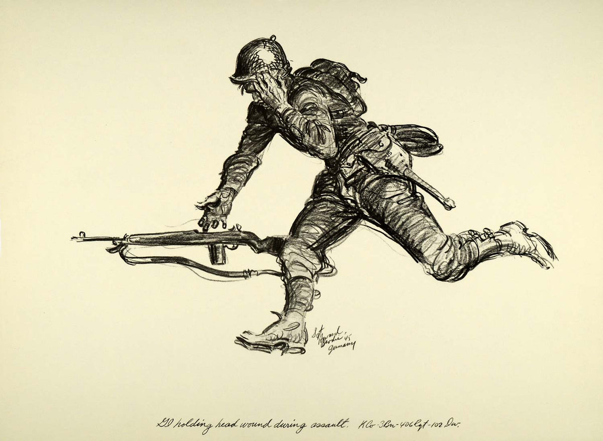 1963 Print Howard Brodie World War II Art Wounded GI Soldier Wartime G ...