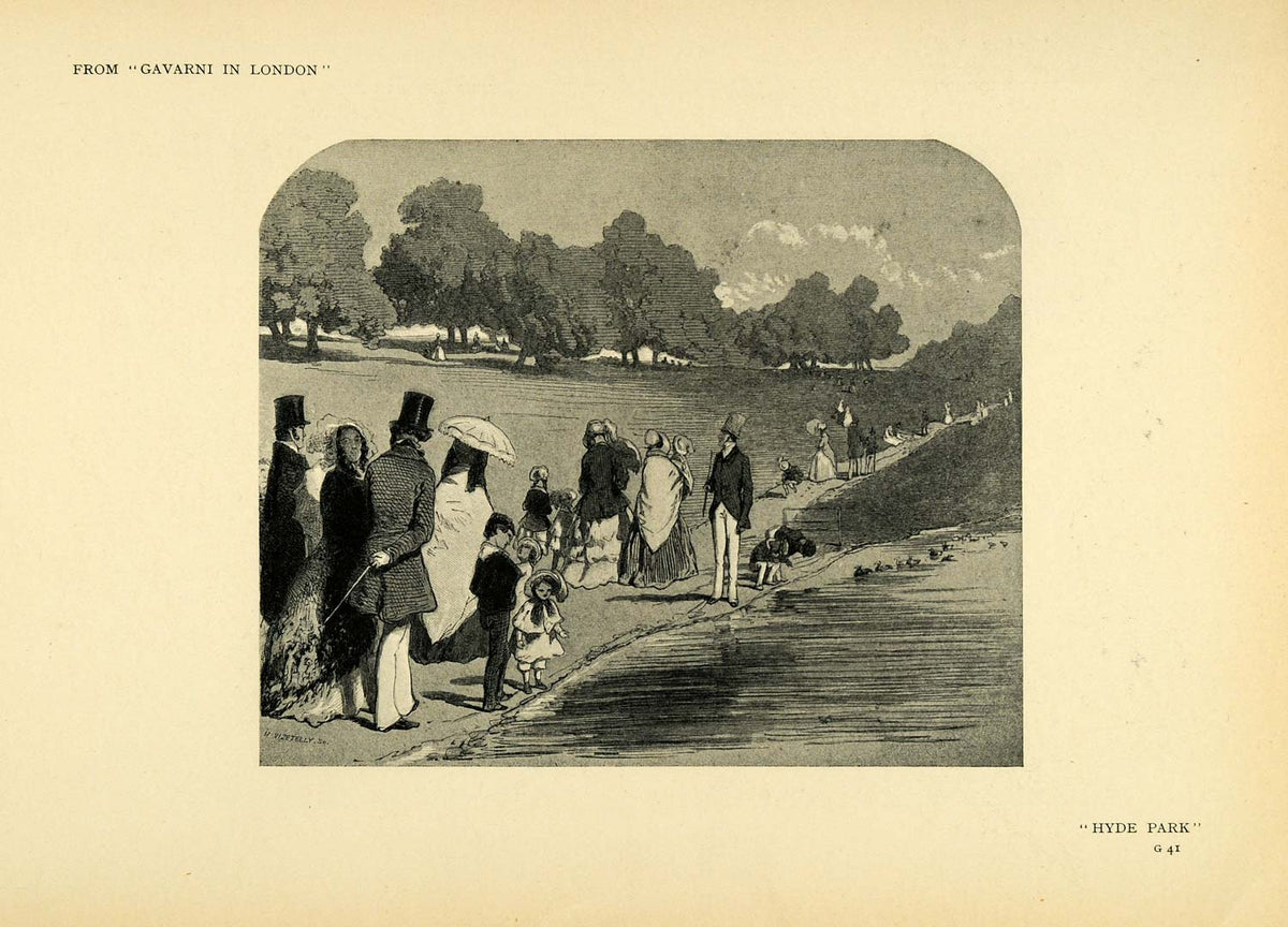 1904 Print Paul Gavarni French Art Hyde Park London Afternoon Stroll X ...